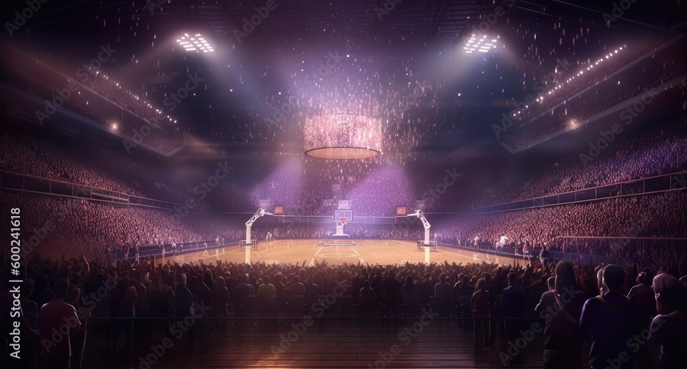 Basketball court on court lighting in the style of crowd spectator ...
