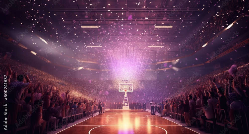 Basketball court on court lighting in the style of crowd spectator ...