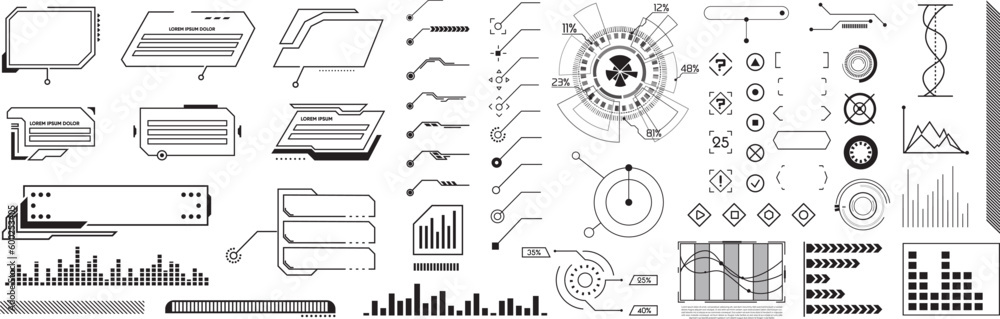 Digital hud elements, technology bars and icons, brackets and targets ... Digital hud elements, technology bars and icons, brackets and targets ...