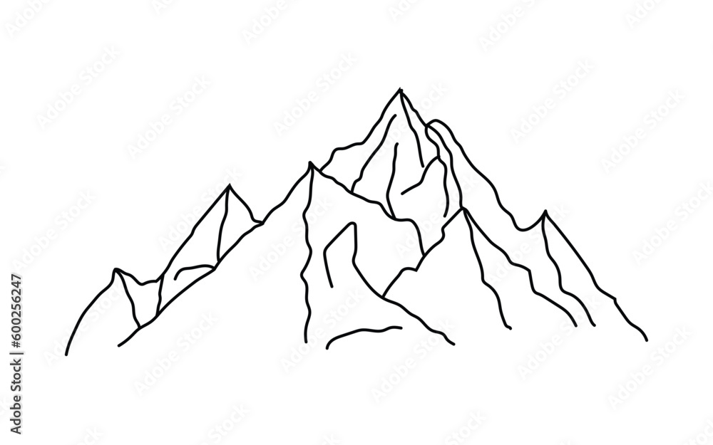 Vector black and white an outline illustration of The Grand Teton ...