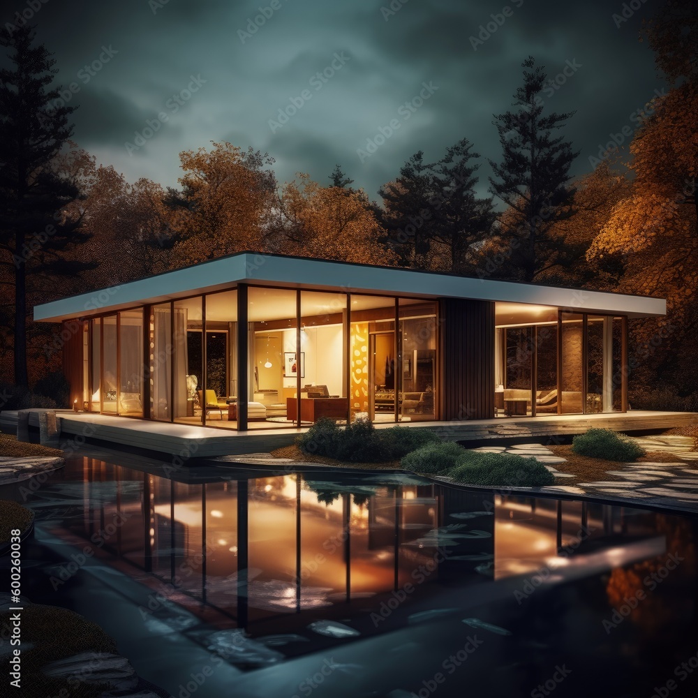 hyper realistic photo of a high end futuristic single-level house where ...