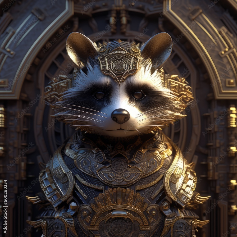 octane render of cyberpunk raccoon, 4k, chrome silk with intricate ...