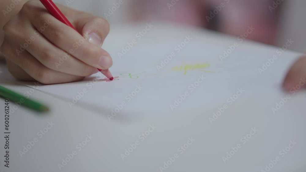 female hand drawing color pencil teaching draw baby toddler child ...