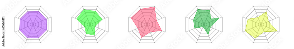 Set of octagon radar chart or spider graph templates isolated on white ...