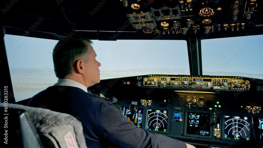 Takeoff of a modern passenger plane at the airport Front view from the ...