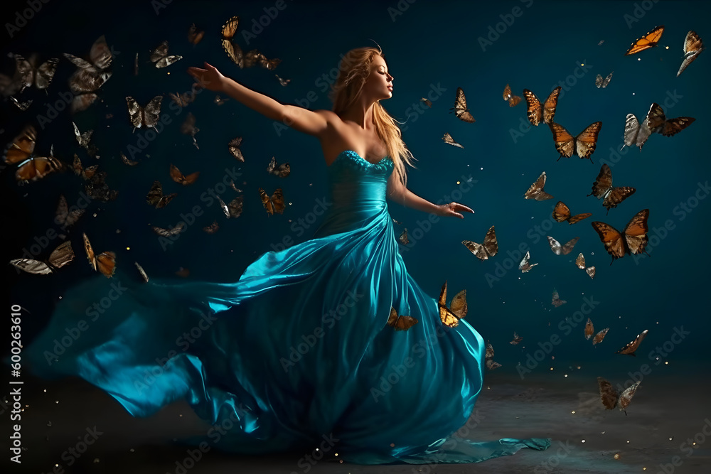 Beautiful fantasy girl and butterflies. Neural network AI generated art ...