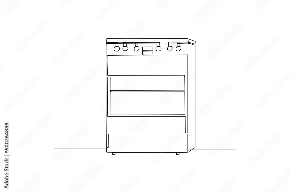 Continuous one line drawing big oven. Home appliances concept. Single ...