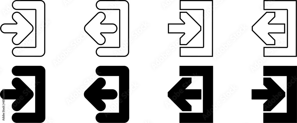 outline silhouette sign in and sign out icon set isolated on white ...