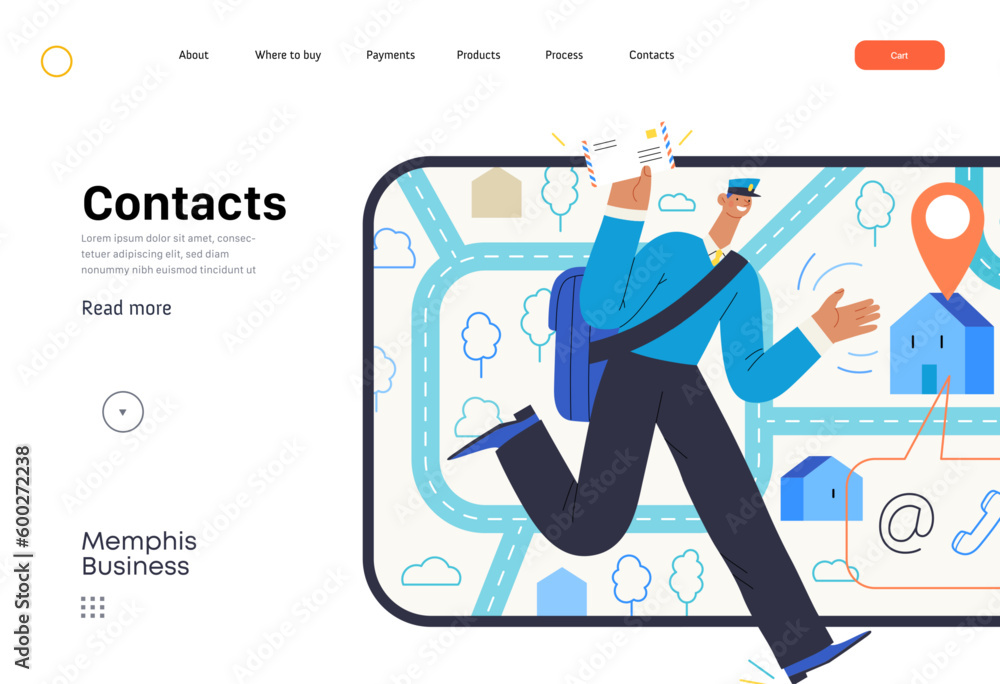 Memphis business illustration. Contacts -modern flat vector concept ...