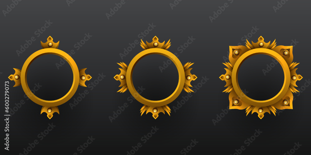 Fantasy gold vintage style game avatar banner frames for game ui design ...