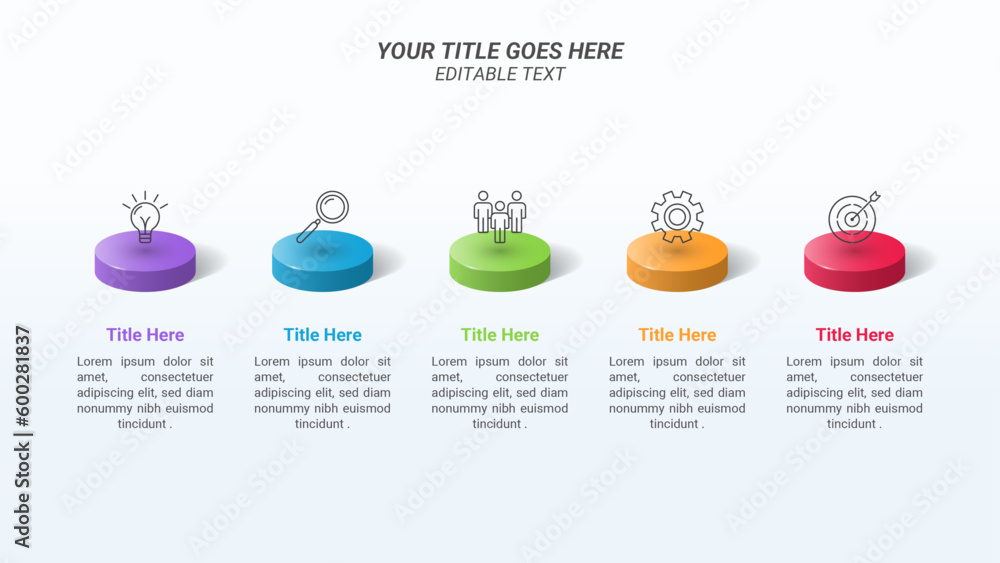 Isometric Flowchart Infographic with Editable Text, Five Steps, and ...