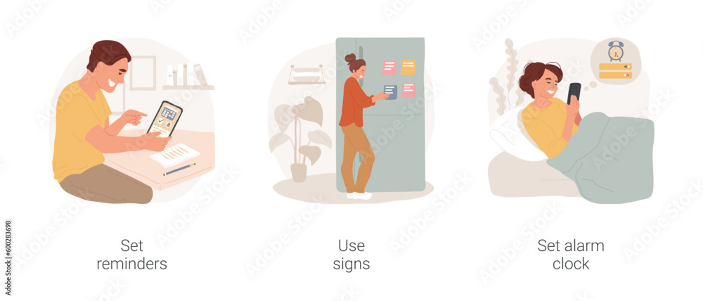 Practice good habits isolated cartoon vector illustration set. Set ...