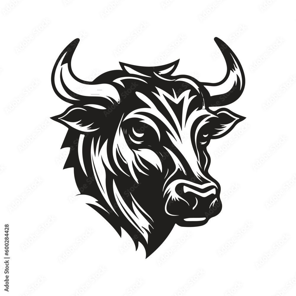 zebu mascot, vintage logo line art concept black and white color, hand ...