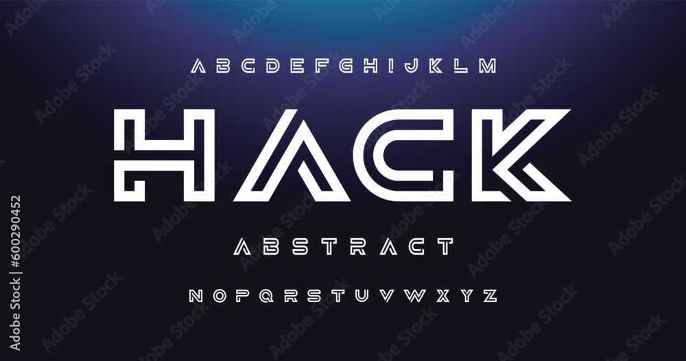 HACK, Two lines modern tech font. Typography line fonts for tech ...