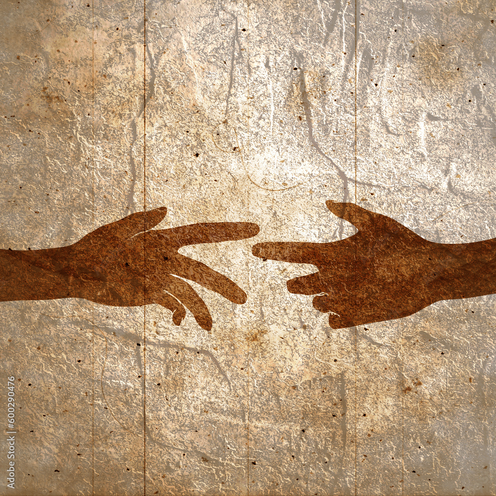 Human hands reaching out to one another, almost touching. Help concept ...