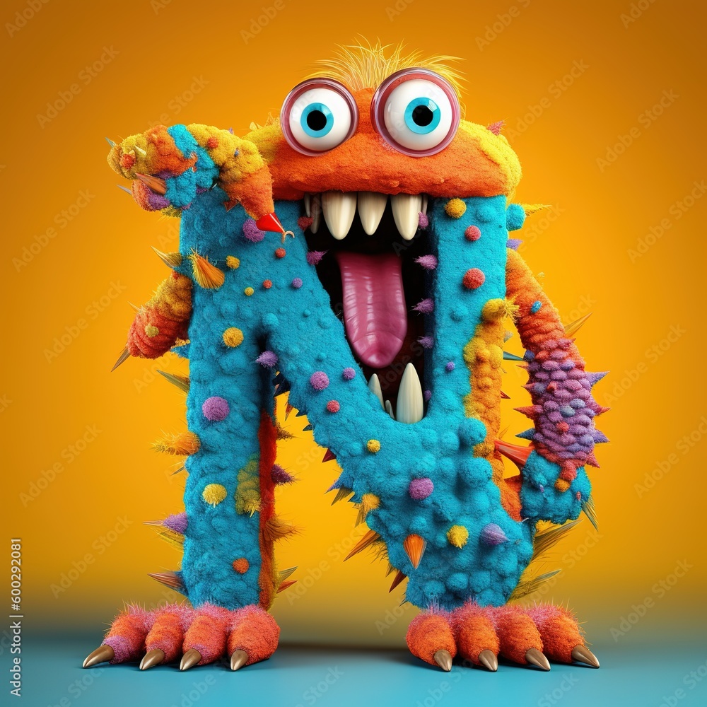 crazy mad funny cute tiny Monster In the form of the letter N, created ...