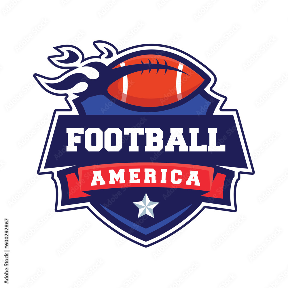 Simple retro american football logo design template. With red and blue ...