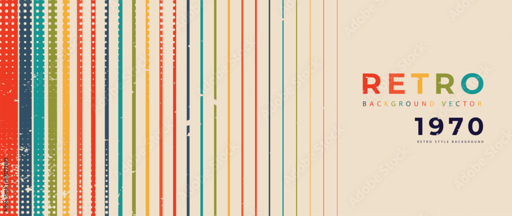 Abstract retro 70s background vector. Colorful vintage 1970 grunge ...