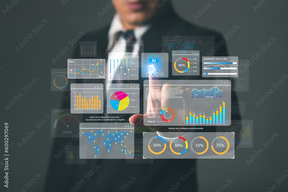 Businessman working with artificial intelligence AI and key performance ... Businessman working with artificial intelligence AI and key performance ...