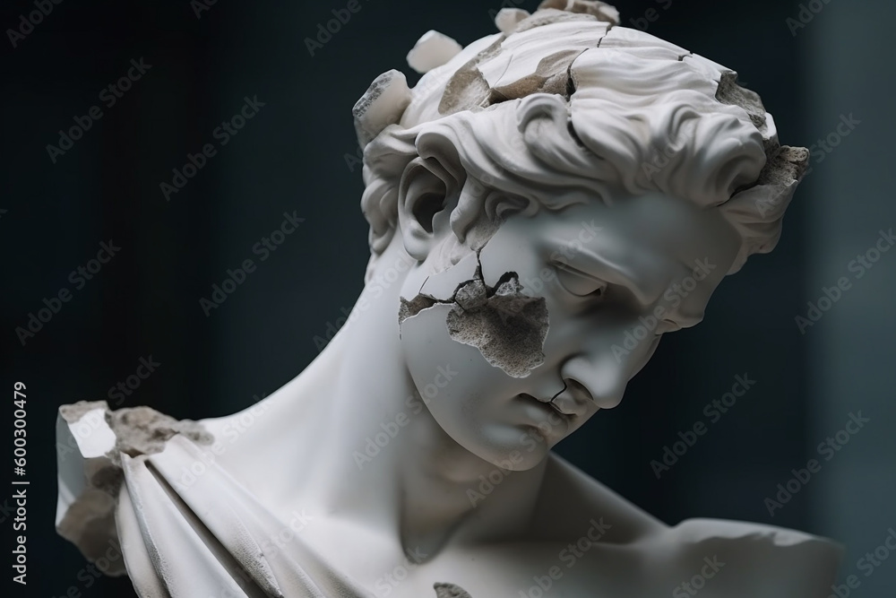 Bust of broken ancient Greek statue. Generative AI Stock Illustration ...