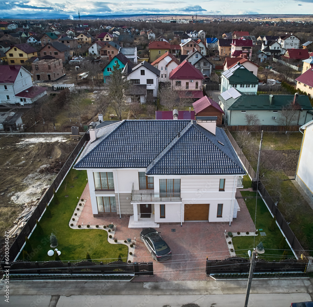 Aerial view of residential district with modern houses, homes ...