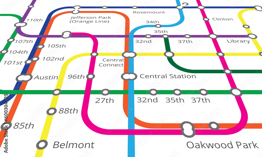 Underground, train railway and map diagram of metro for navigation ...