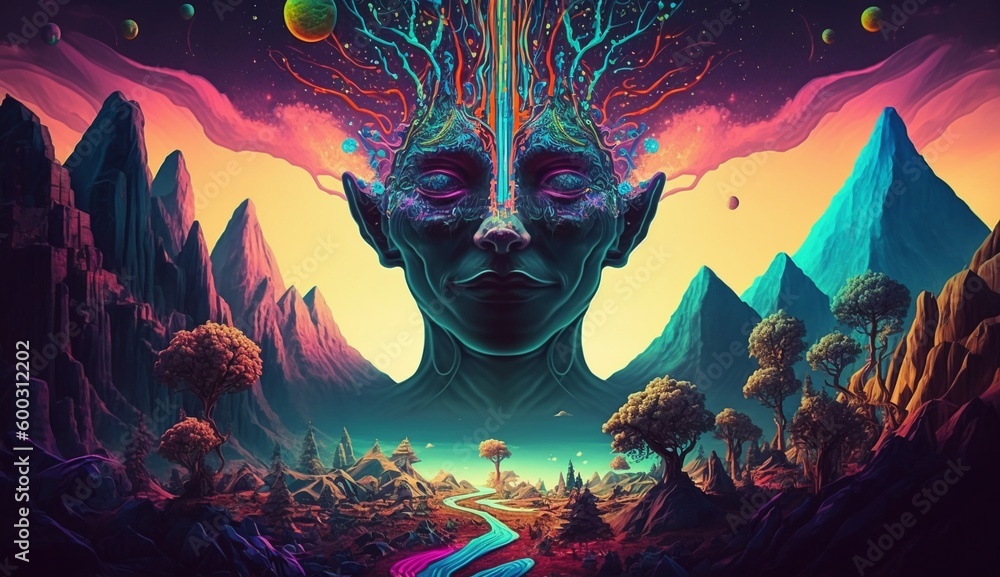 Psychedelic hallucinations. Vibrant illustration. Surreal images ...