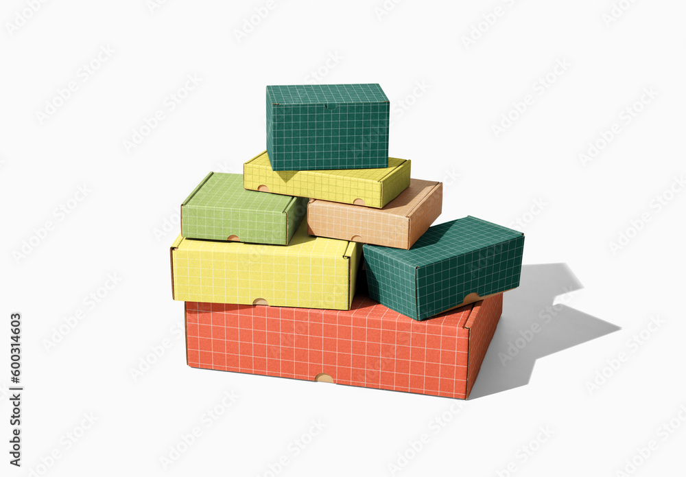 Mockup of cardboard boxes of various shapes and sizes available against ...
