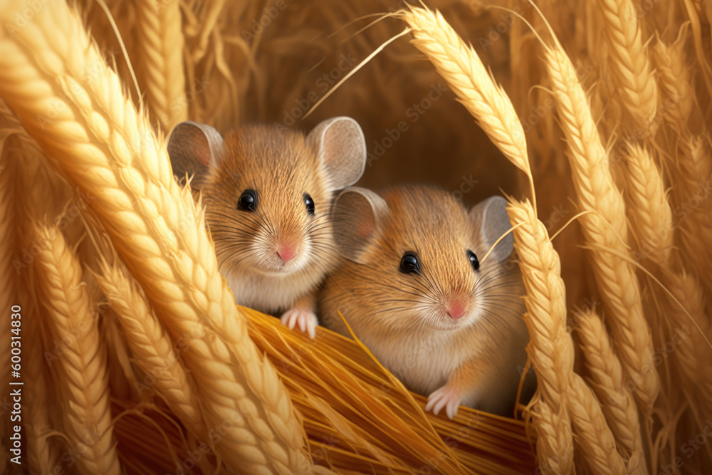 Cute field mice on wheat background. AI Generative Stock Illustration ...