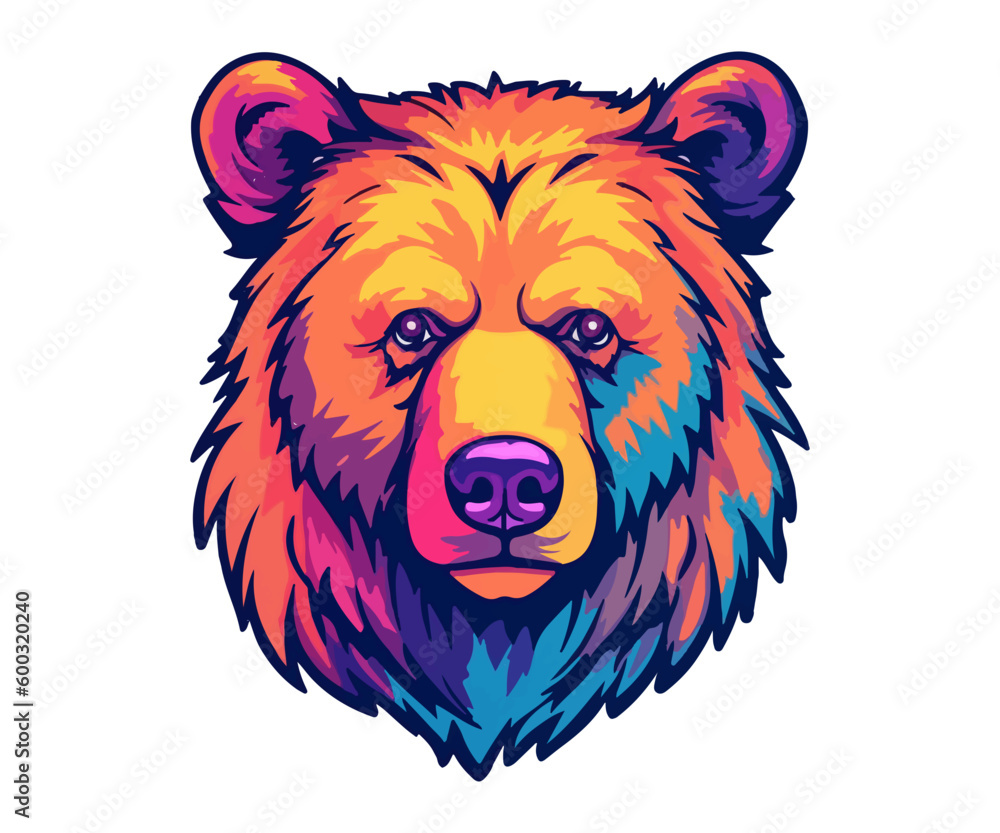 Colorful Bear Head Logo, Bear face Sticker, Pastel cute colors Stock ...