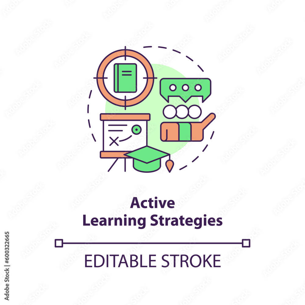 Active learning strategy concept icon. Learning strategy. College ...