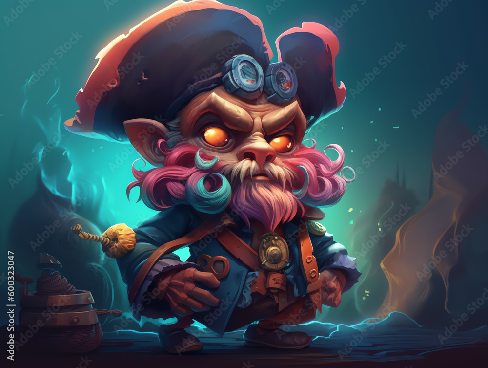 3D cartoon character, long bearded pirate, wearing sailor hat ...
