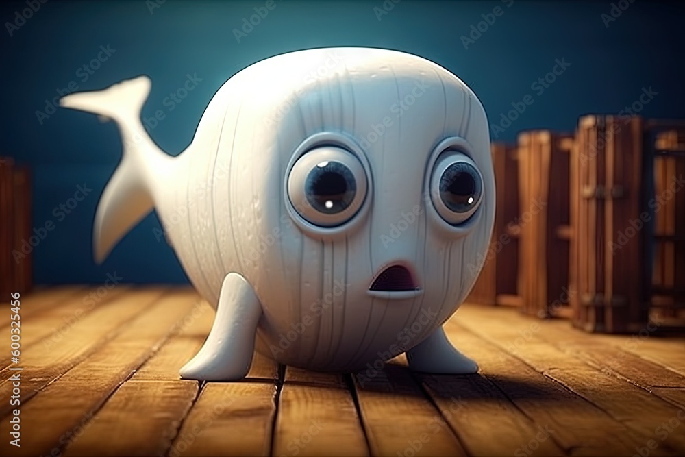 toy on the desk alive mobydick white whale cartoon big eyes style ...