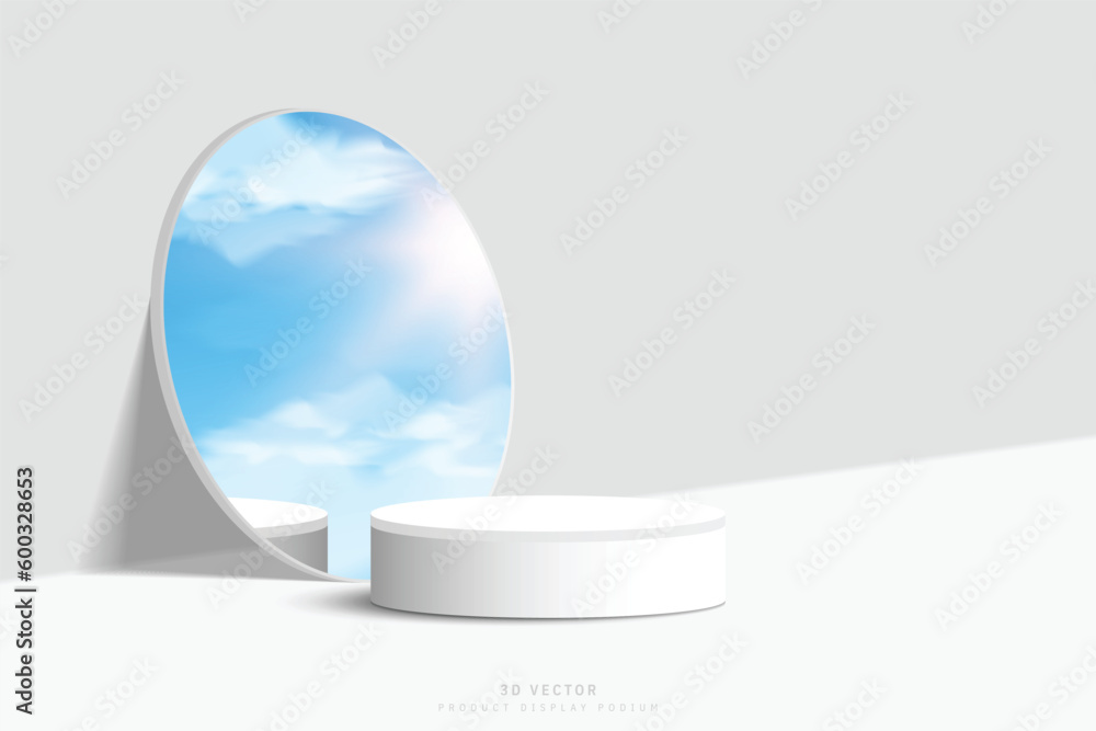 3d white gray podium display. cylinder pedestal or stage for showcase ...