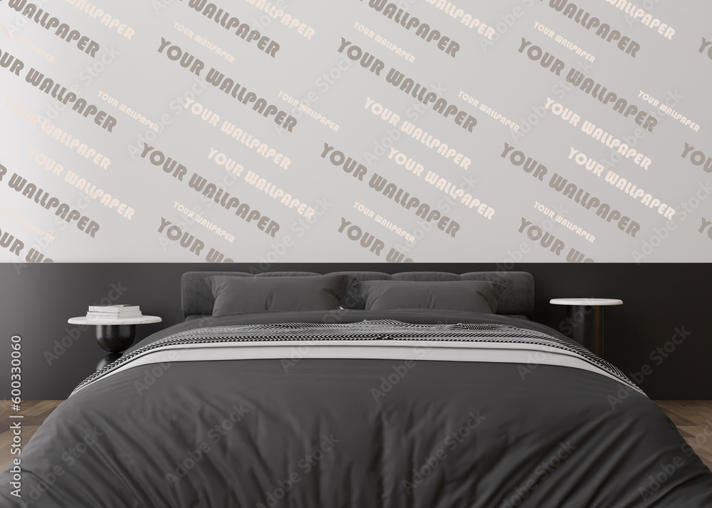 Wallpaper presentation mock up. Modern bedroom with copy space for ...