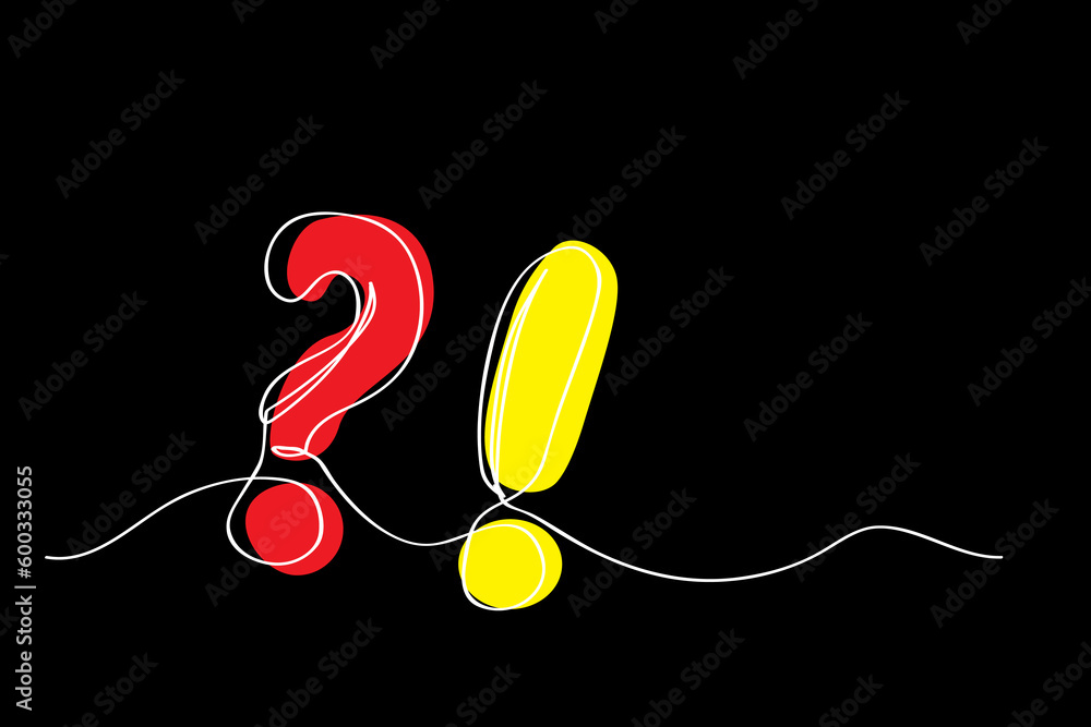 vector question mark and exclamation, single or continuous line with ...