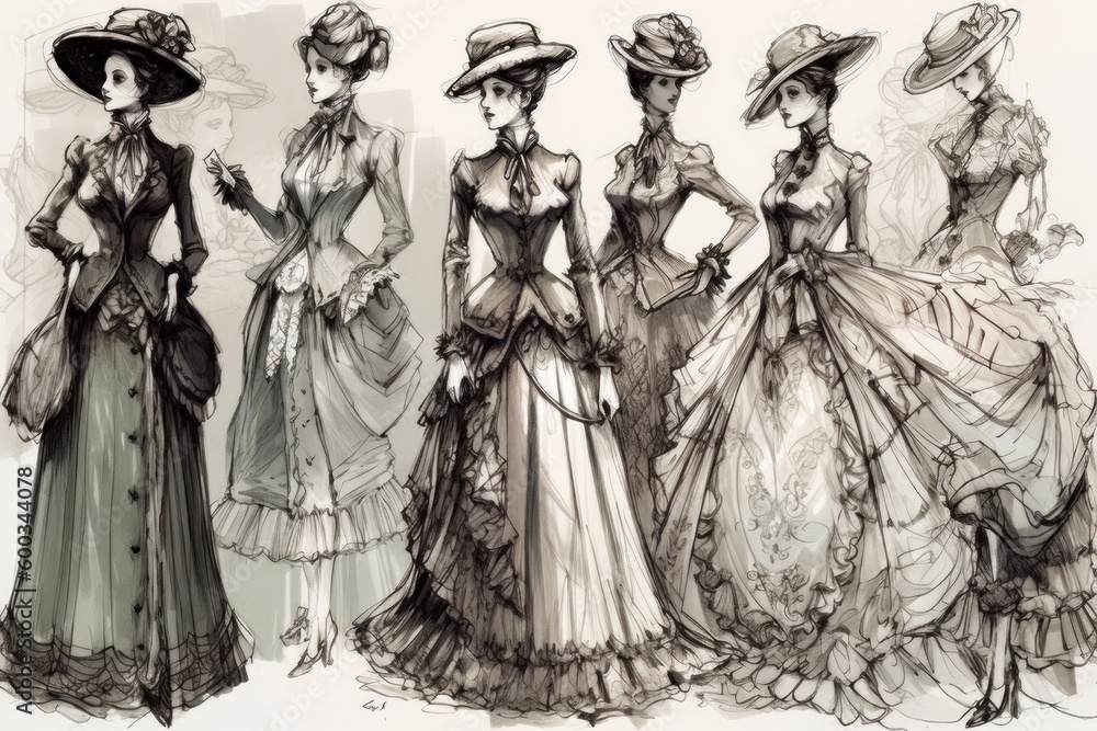 Fashion Book, blending ink pen sketches & watercolor, revealing ...
