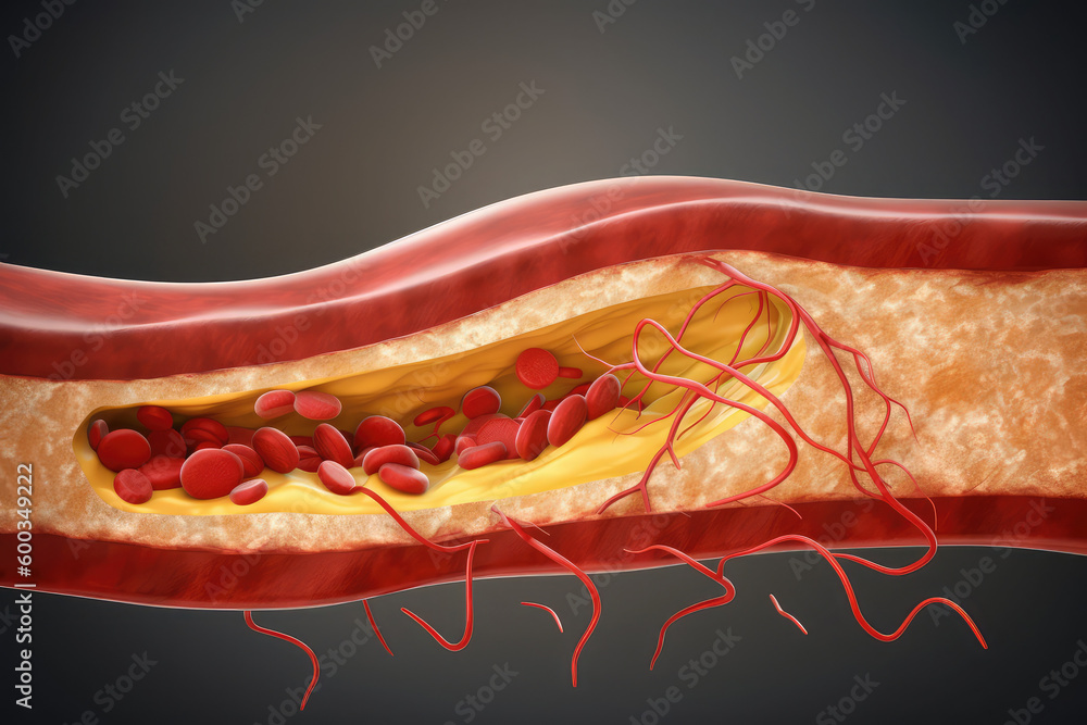 clogged arteries with cholesterol plaque, artery with blood flow ...