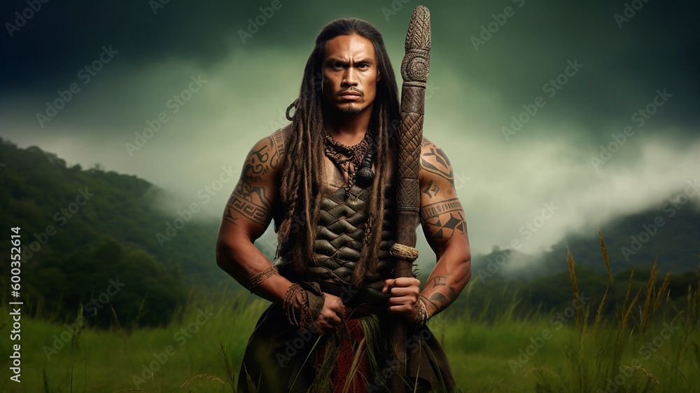 Maori Warrior standing tall ilustração do Stock | Adobe Stock