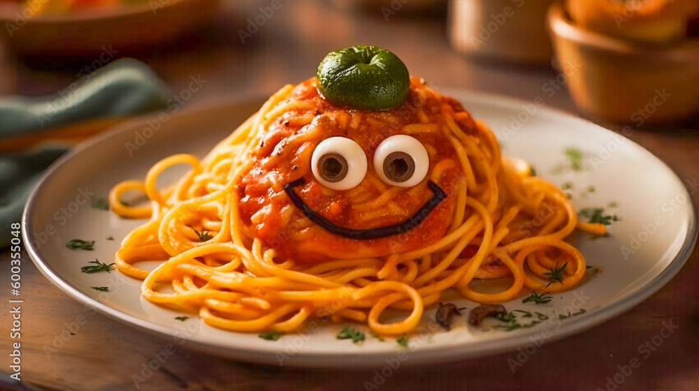 Smiling Spaghetti Plate . AI Generated. Stock Illustration | Adobe Stock