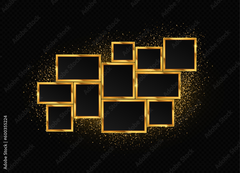 Golden frame for photos and pictures, photo collage, photo puzzle ...