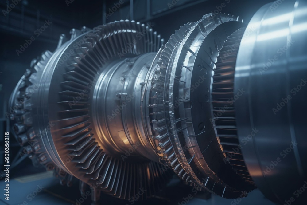 A 3D rendered gas turbine engine powers a centrifugal gas compressor ...