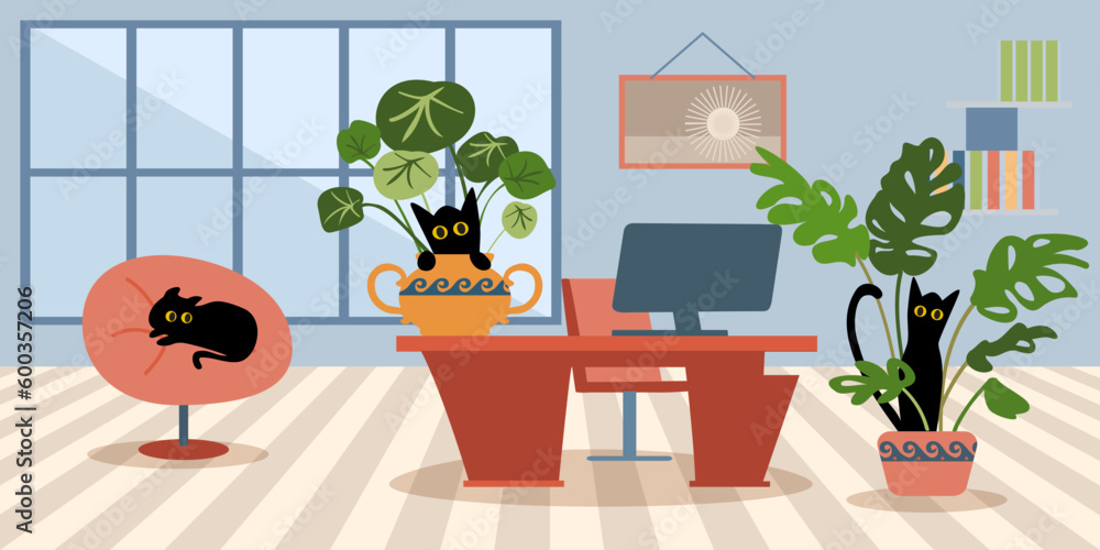 Vetor de Office facilities with wooden floors and design isolated ...