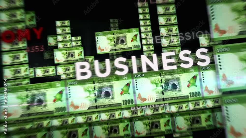 Sri Lanka rupee money loop 3d animation. Camera flying between LKR ...