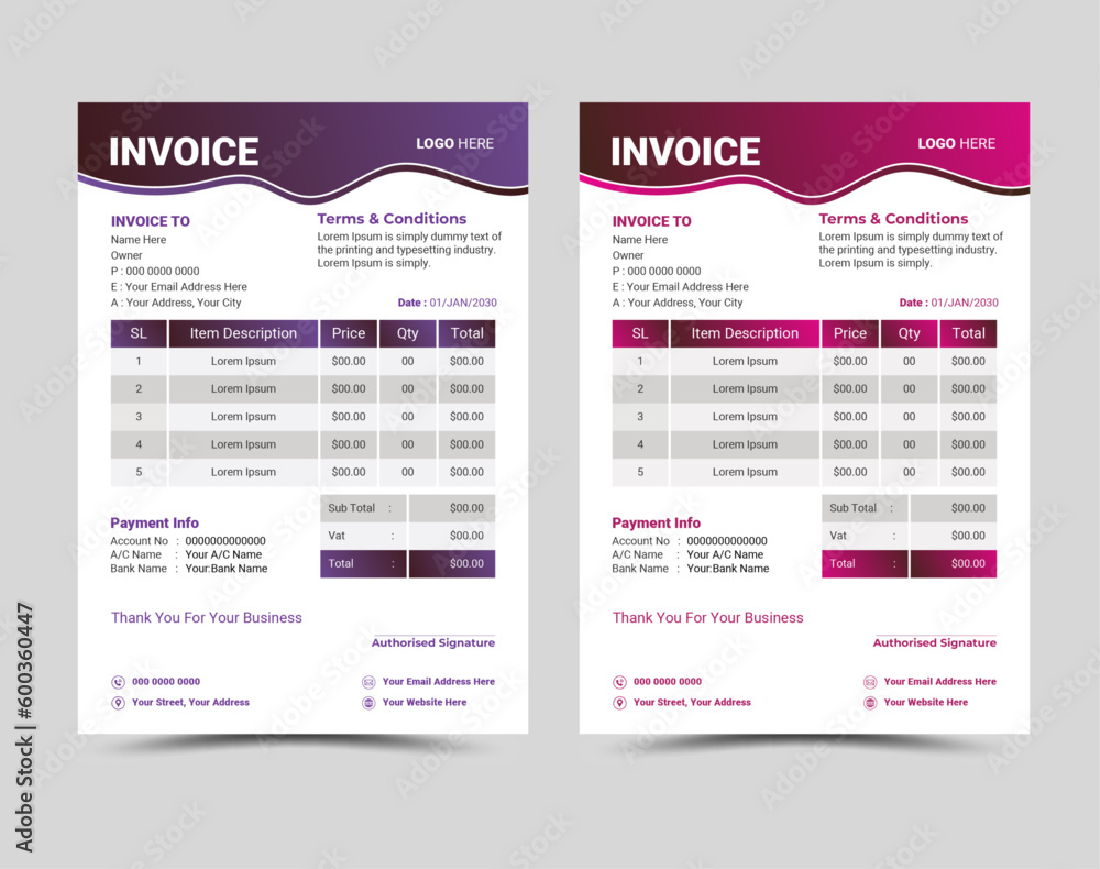 Vector professional and modern invoice template design. Stock Vector ...