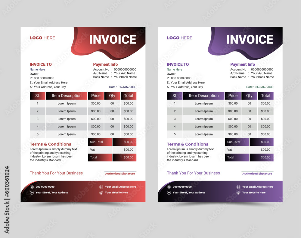 Photo Vector professional and modern invoice template design., Rakibul ...
