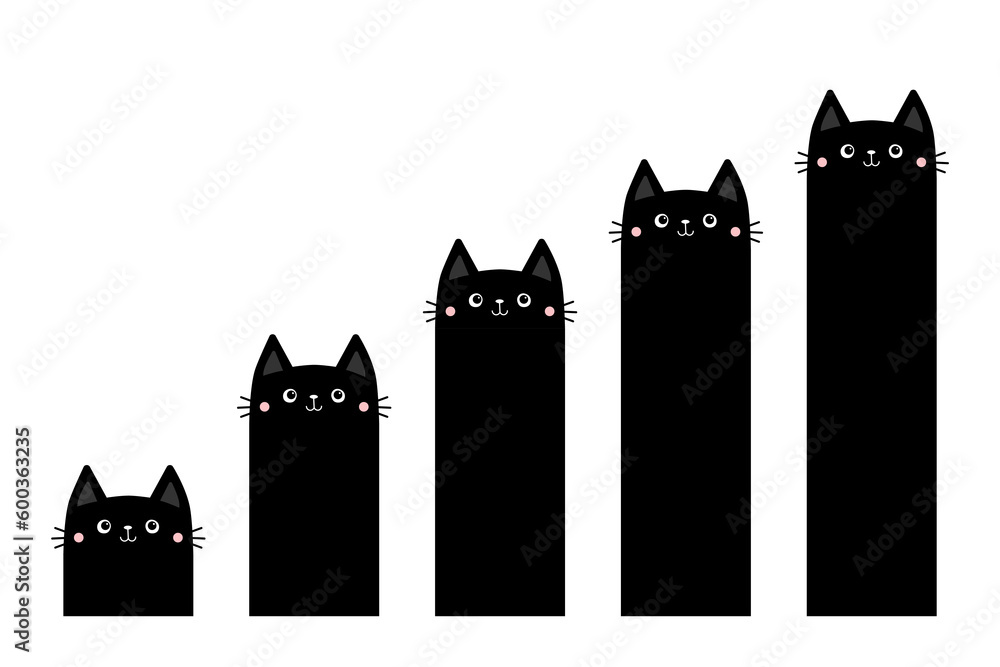 Cat column diagram. Growing charts. Bar chart graph. Funny 5 steps ...