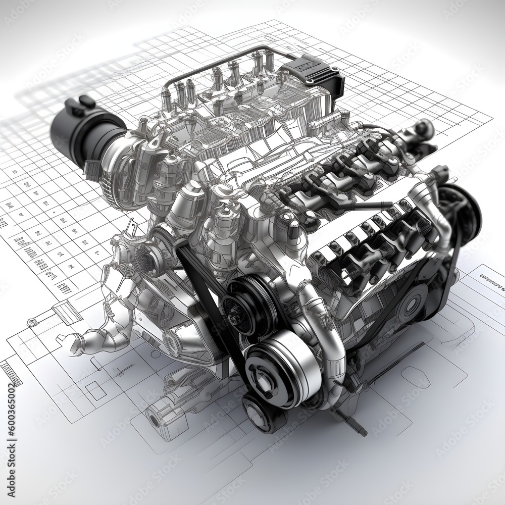 Car engine design plan over white background. Created with Generative ...