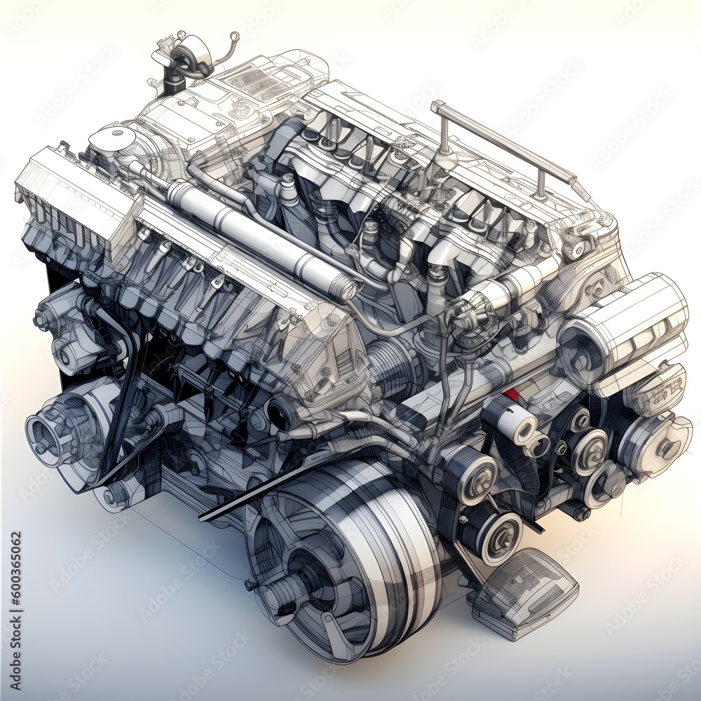 Car engine design plan over white background. Created with Generative ...