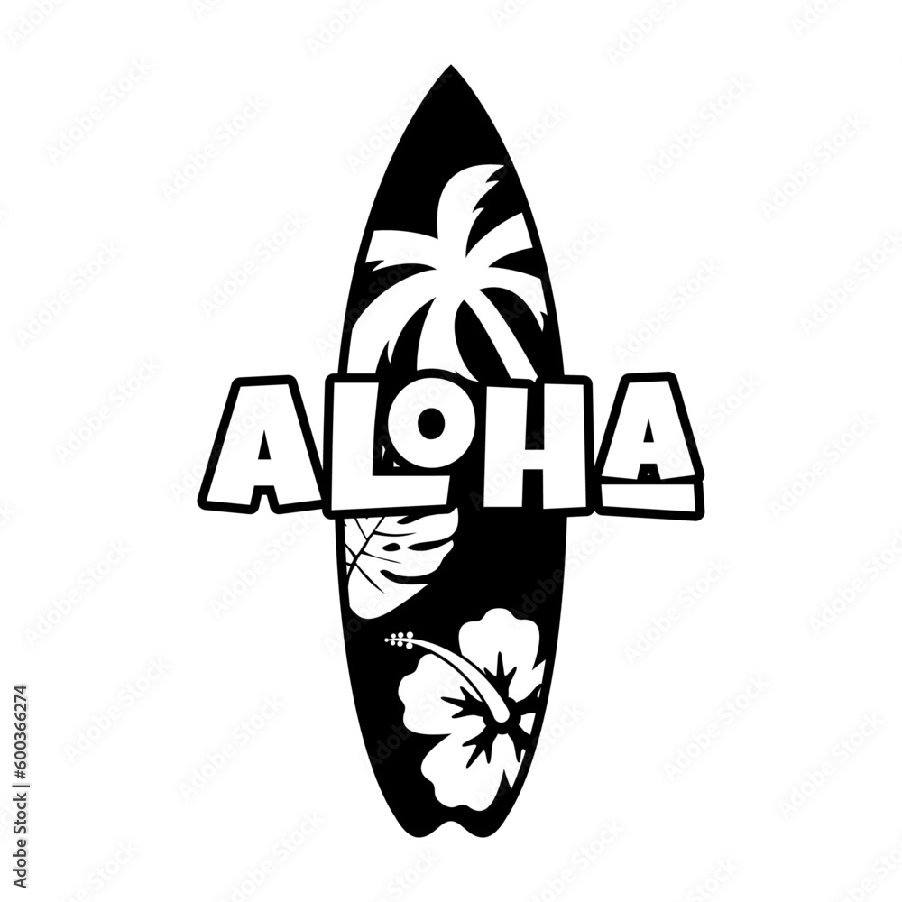 Logo club de surf. Letras palabra Aloha con letras estilo hawaiano con ...